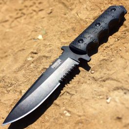 9" Defender Xtreme Tactical Team All Black Hunting Knife with Sheath