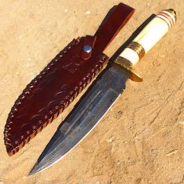 TheBoneEdge 13" Damascus Steel Fixed Blade Bone Handle Handmade Hunting ...